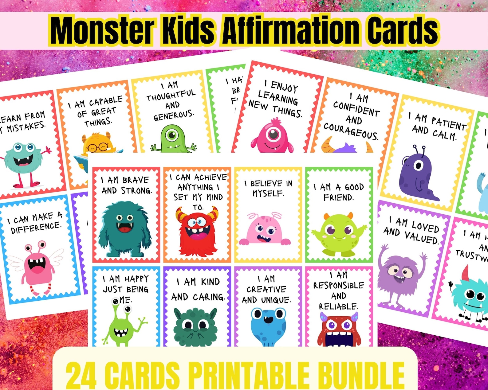 Positive Monster Affirmation Cards for Kids | Cute Monster Quotes ...