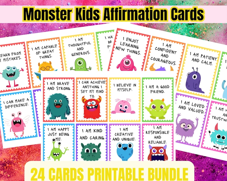Positive Monster Affirmation Cards for Kids | Cute Monster Quotes ...