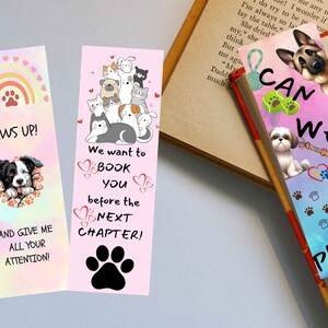 Cute Dog Themed Printable Bookmarks for Book Lovers, Paws Button ...
