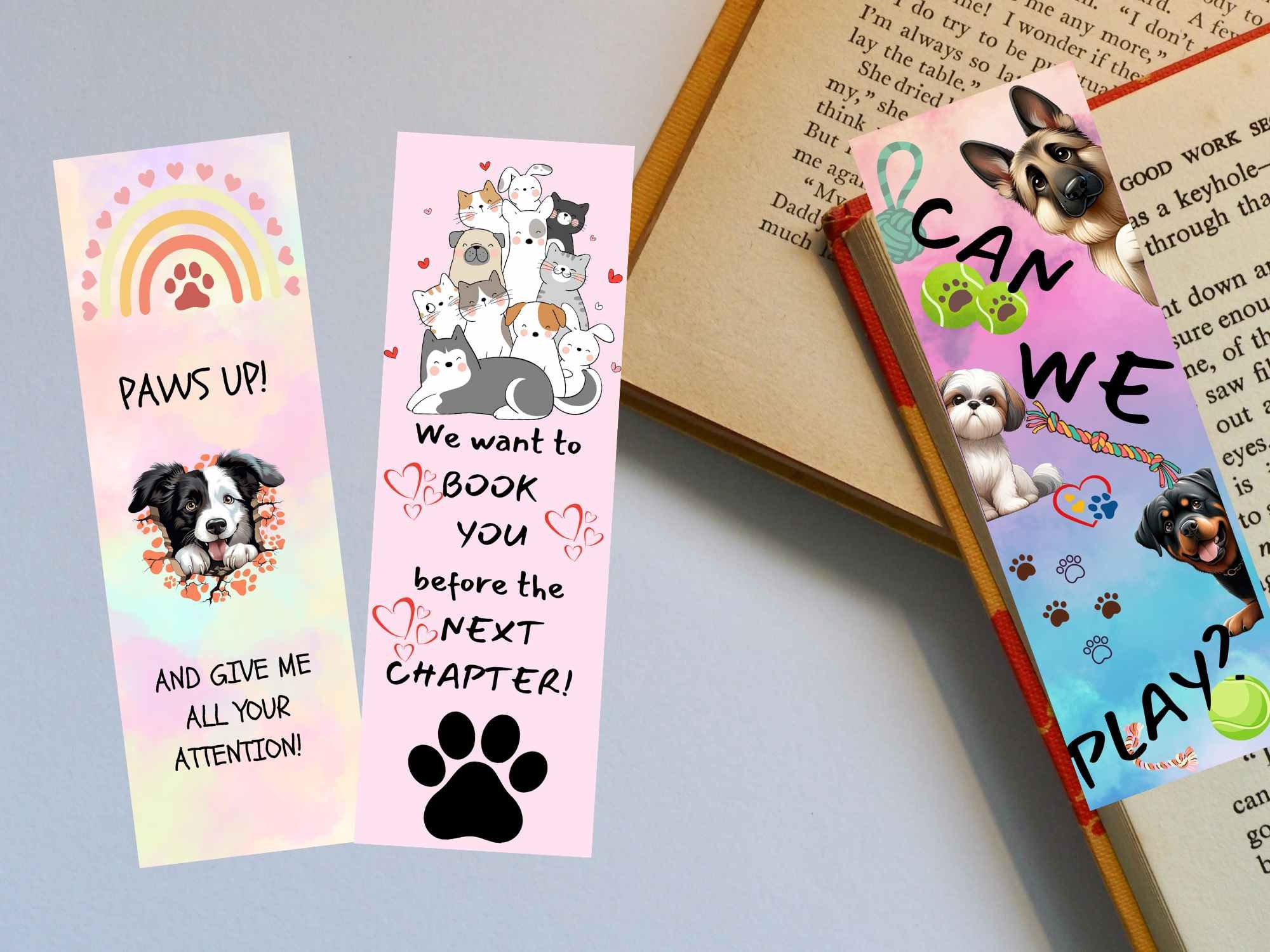 Cute Dog Themed Printable Bookmarks for Book Lovers, Paws Button ...