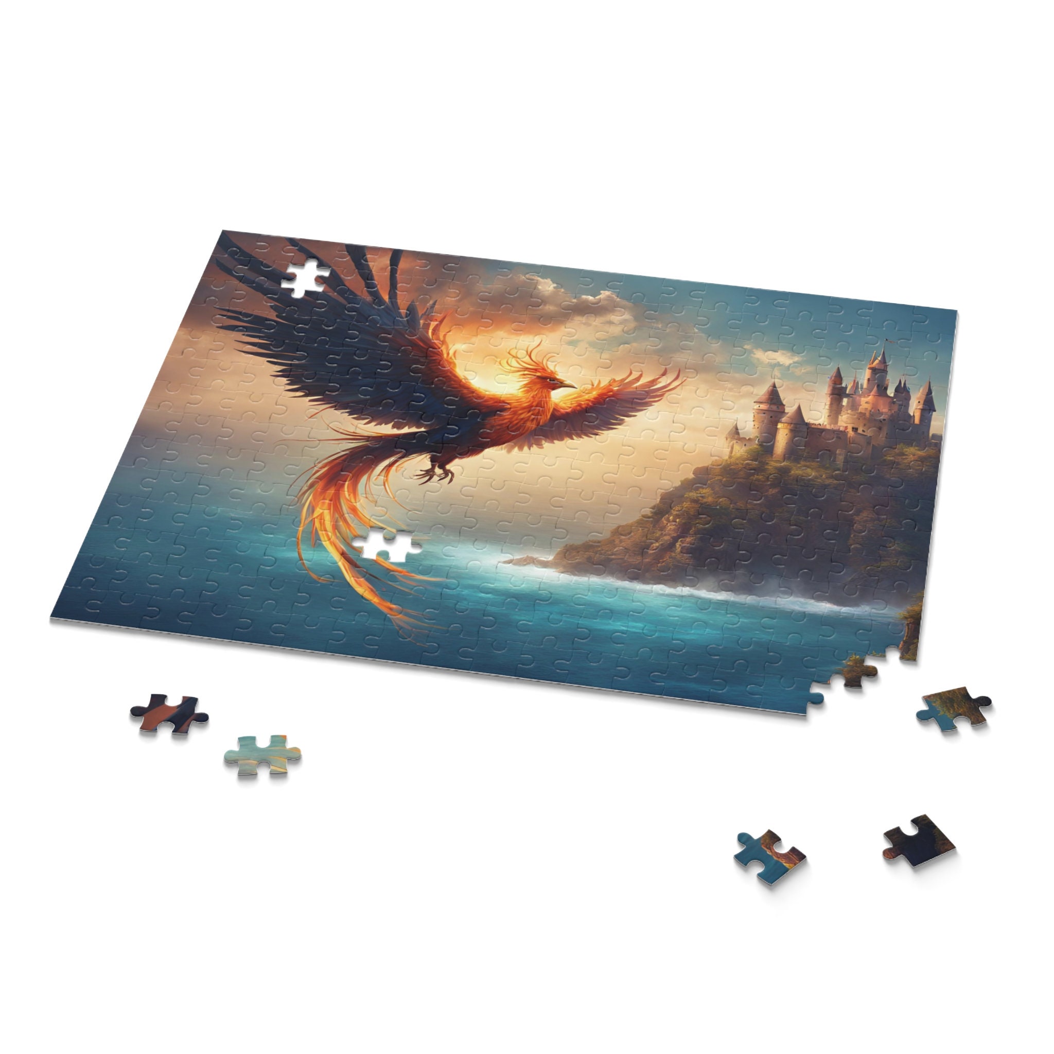 Magical Phoenix Jigsaw Puzzle, Mystical Ocean Scene With Castle Fantasy ...