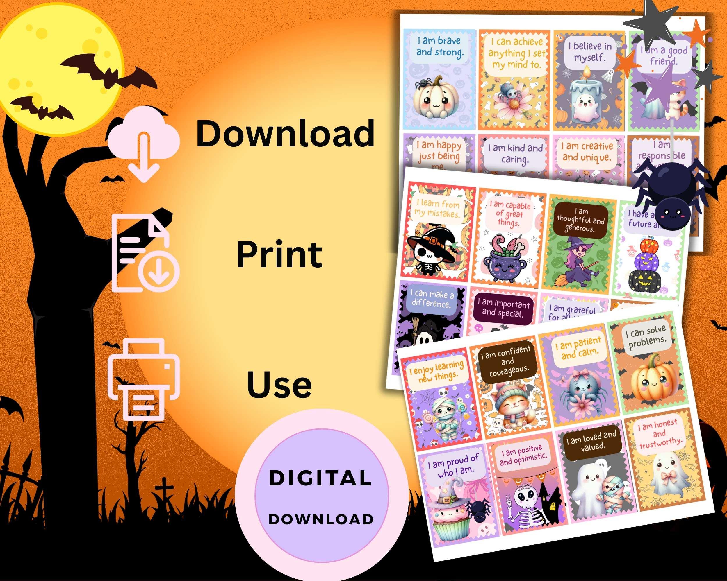 Positive Halloween Affirmation Cards for Kids | Cute Boo Quotes Cards ...