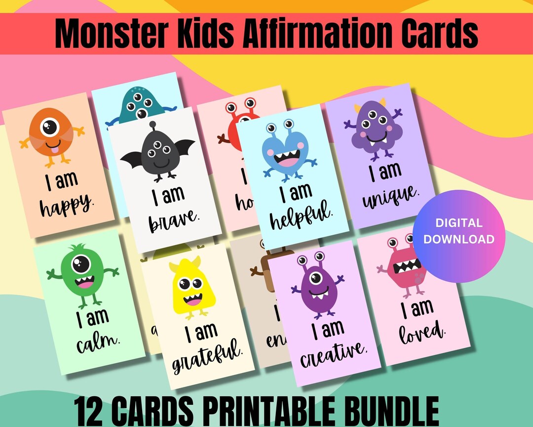 Positive Monster Affirmation Cards for Kids | Cute Monster Quotes ...