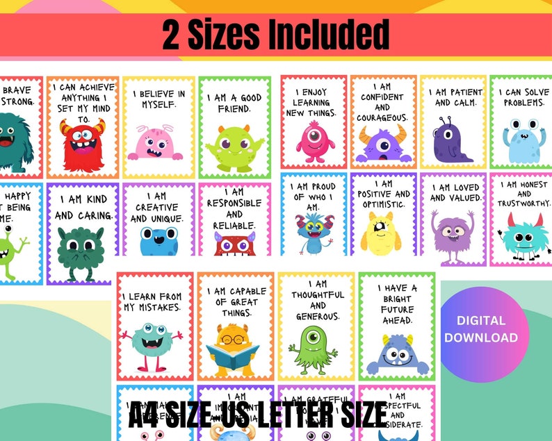 Positive Monster Affirmation Cards for Kids | Cute Monster Quotes ...