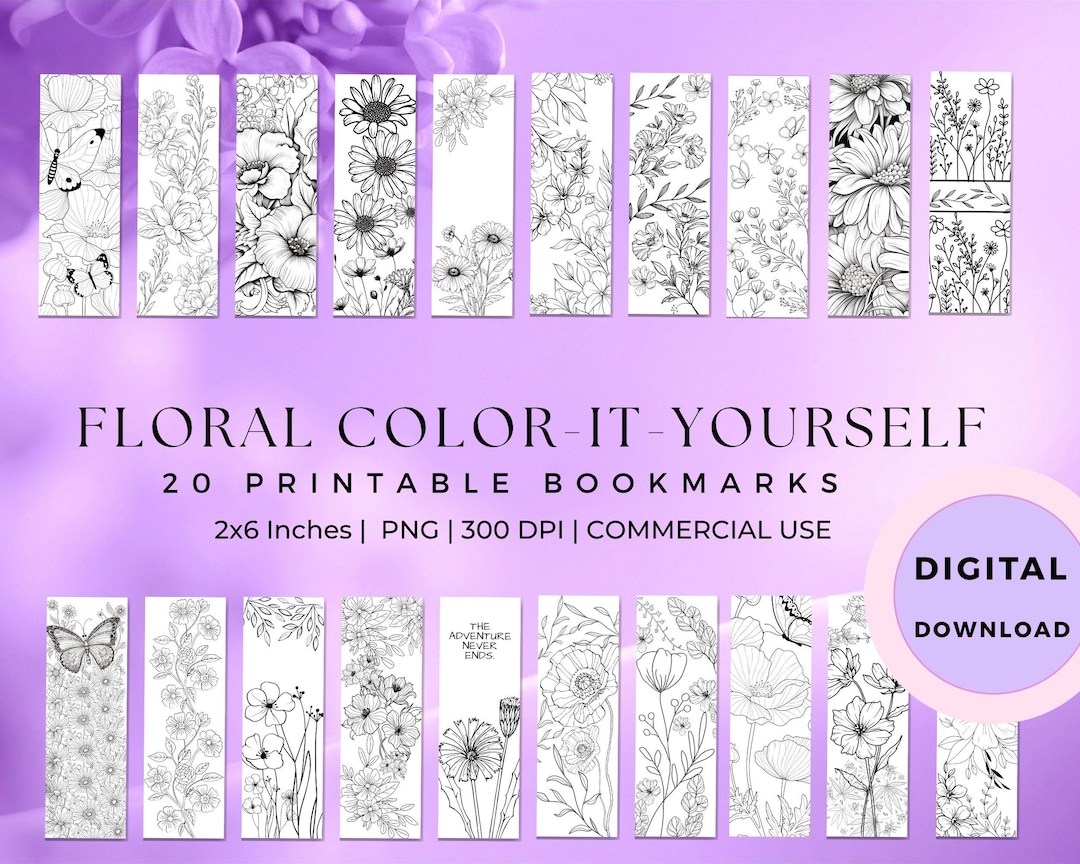 DIY Floral Bookmark Bundle | Color-it-yourself | Printable Bookmarks ...