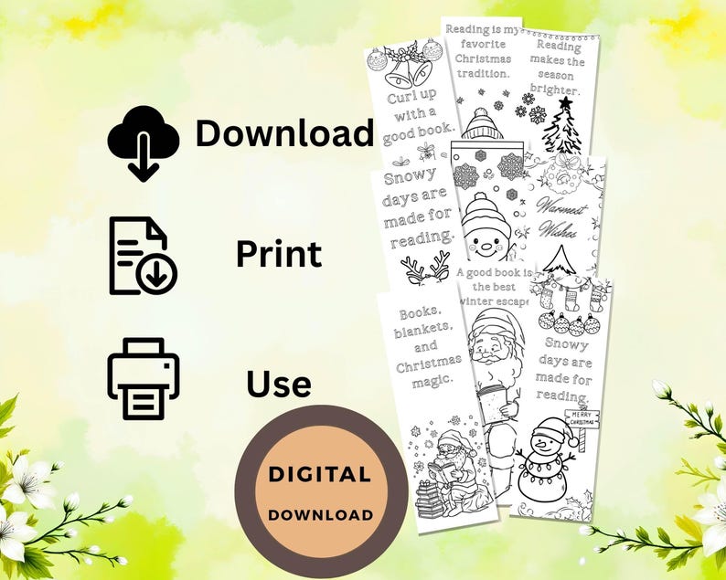 Christmas Coloring Bookmarks Printable | Set of 10 Festive Holiday ...
