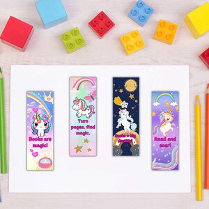 Cute Unicorn Reading Bookmarks for Kids - Set of 8 Printable Digital ...