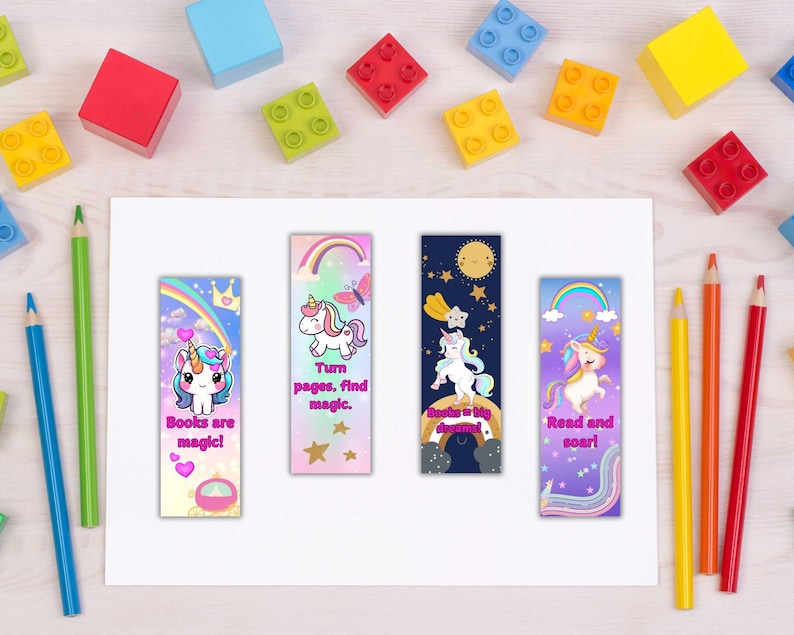 Cute Unicorn Reading Bookmarks for Kids - Set of 8 Printable Digital ...