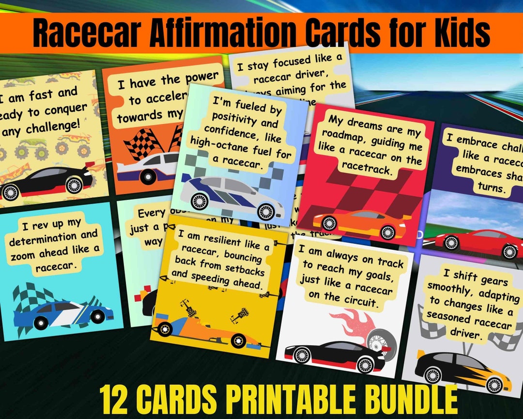 Racecar Affirmation Cards for Kids | Cute Racing Car Quotes ...