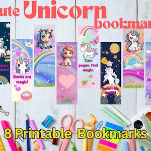 Cute Unicorn Reading Bookmarks for Kids - Set of 8 Printable Digital ...
