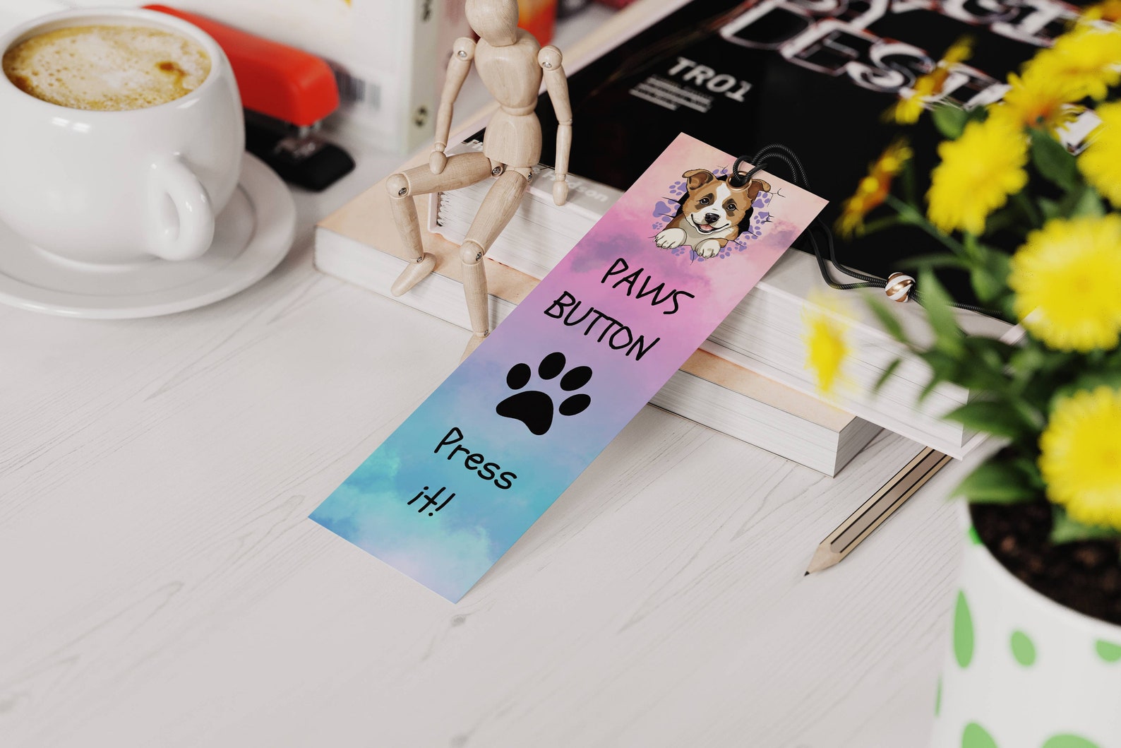 Cute Dog Themed Printable Bookmarks for Book Lovers, Paws Button ...