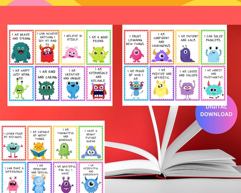 Positive Monster Affirmation Cards for Kids | Cute Monster Quotes ...
