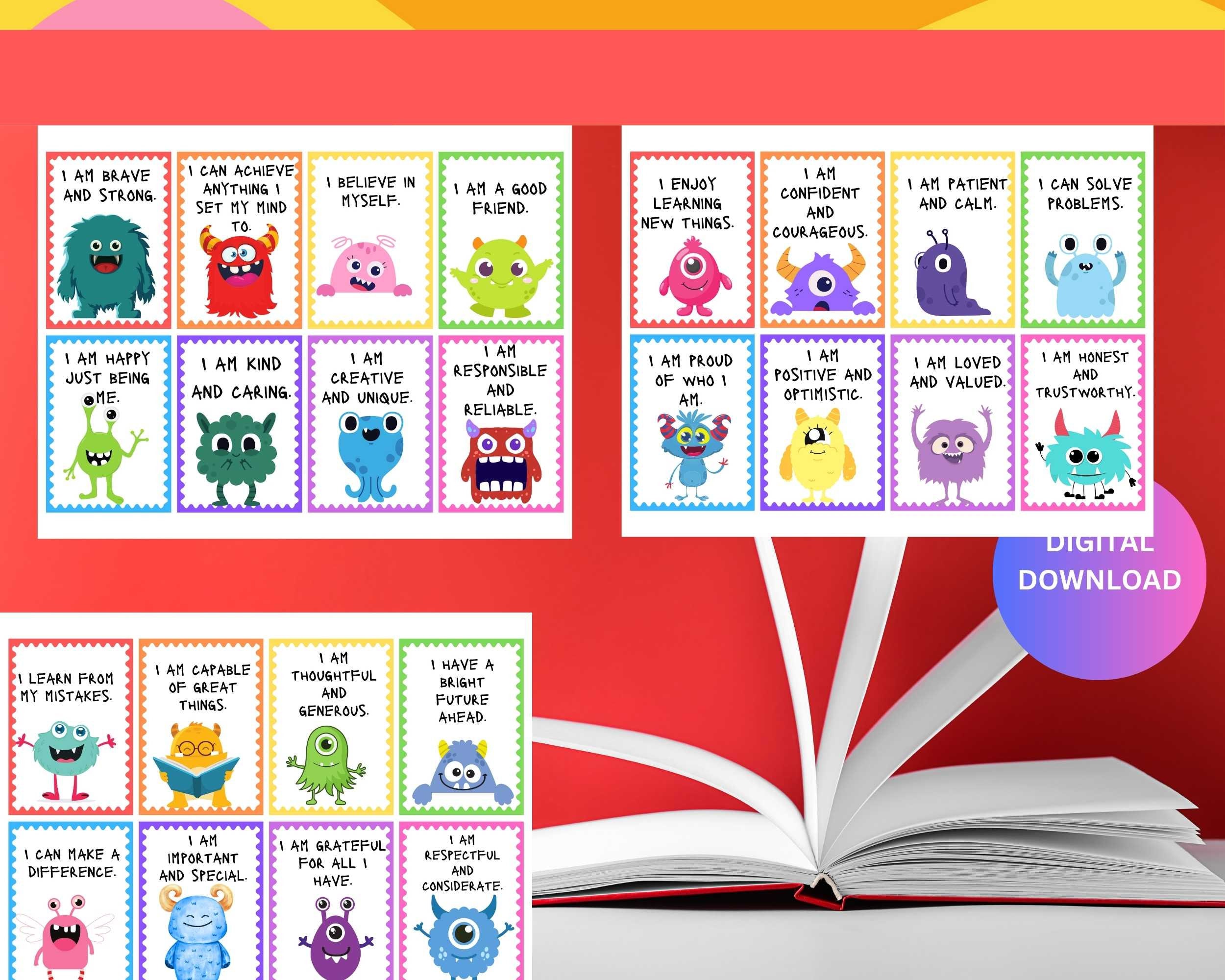 Positive Monster Affirmation Cards for Kids | Cute Monster Quotes ...