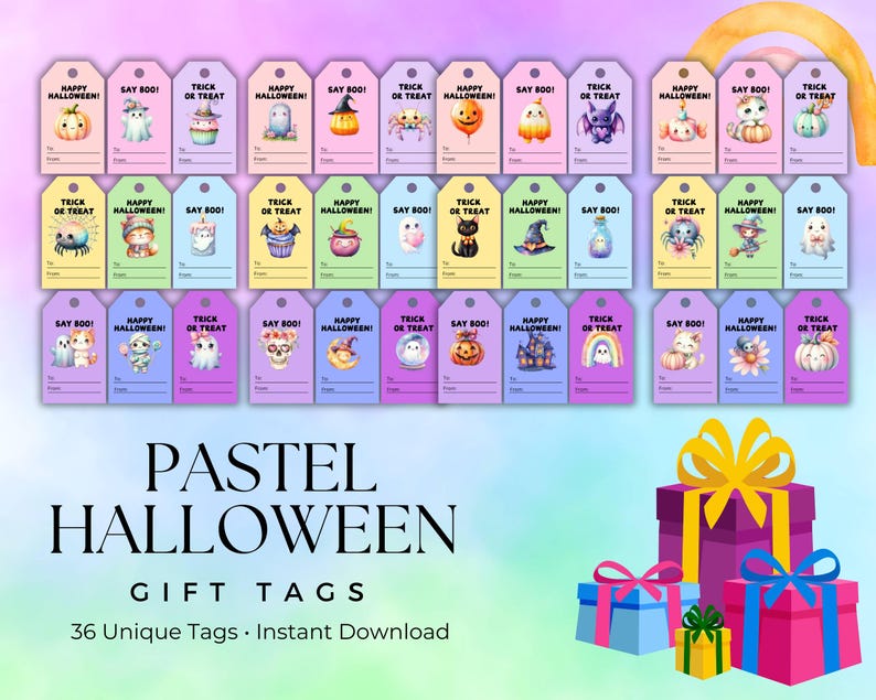 Pastel Halloween Gift Tags Printable | 36 Cute Spooky Tags | Instant ...