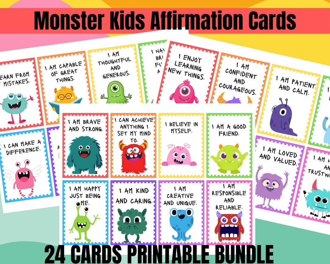 Positive Monster Affirmation Cards for Kids Cute Monster Quotes ...
