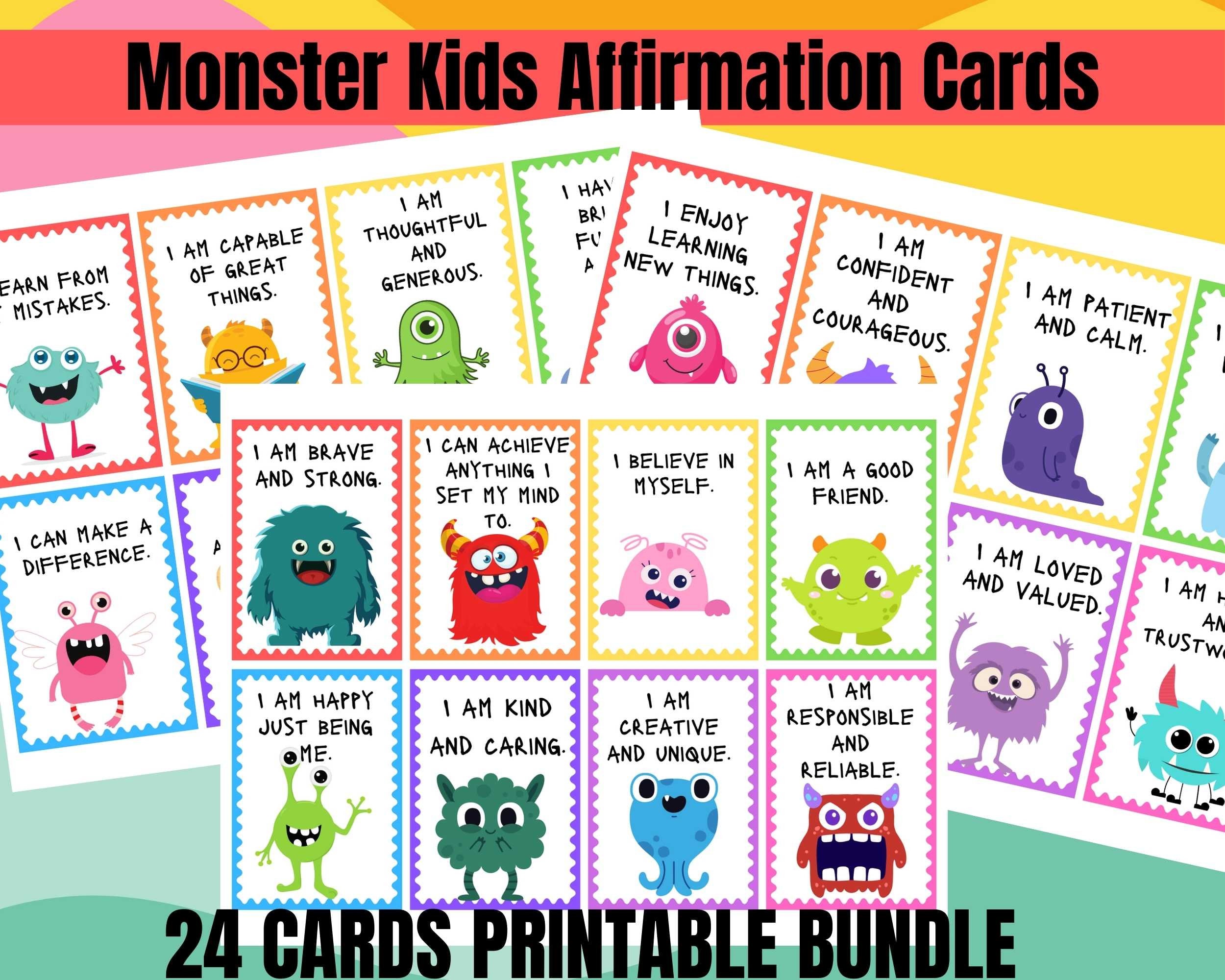 Positive Monster Affirmation Cards for Kids | Cute Monster Quotes ...