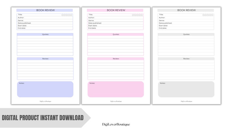 Book Review Tracker Printable Reading Journal Reading Planner - Etsy