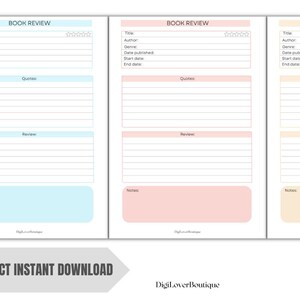 Book Review Tracker Printable Reading Journal Reading Planner - Etsy