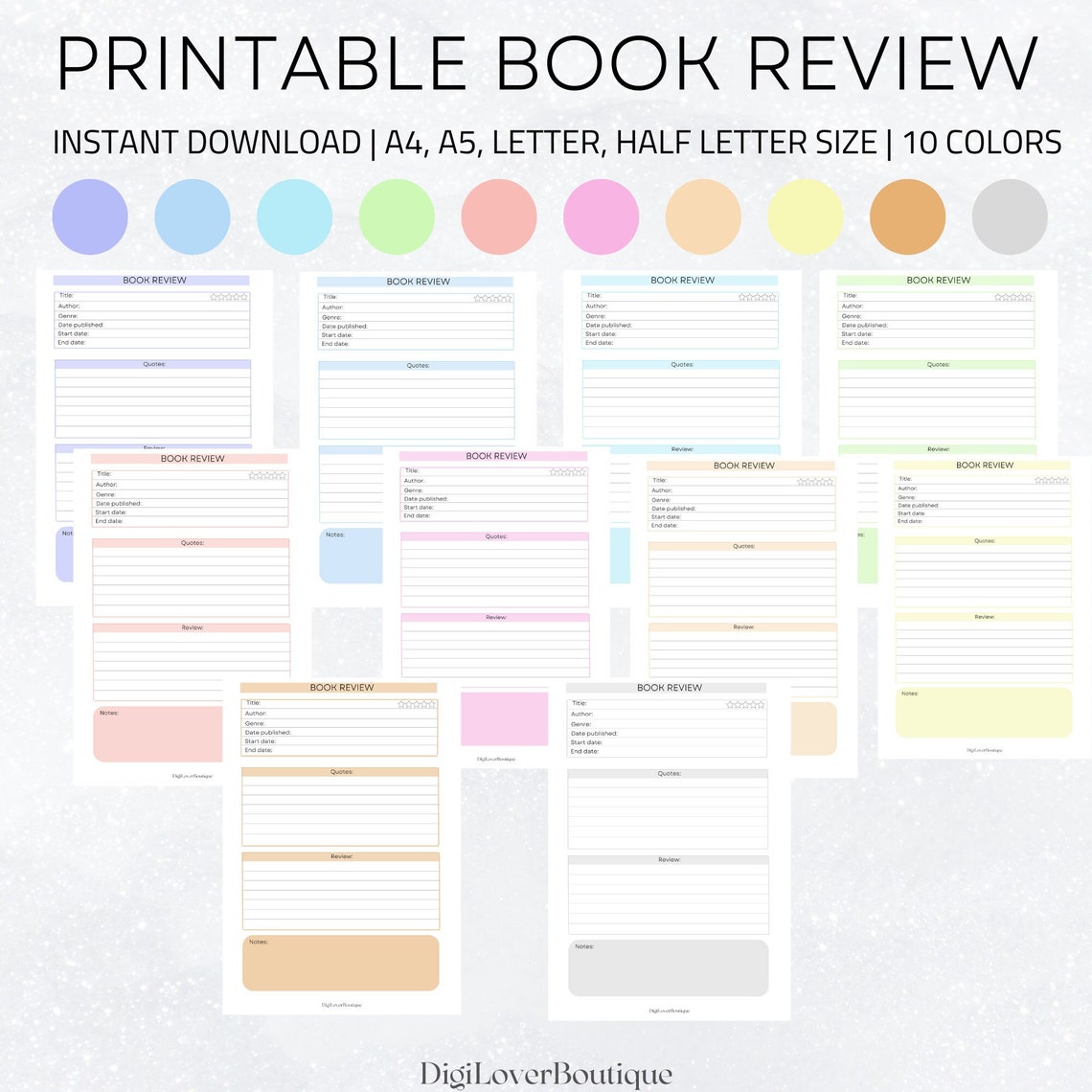 Book Review Tracker Printable Reading Journal Reading Planner - Etsy
