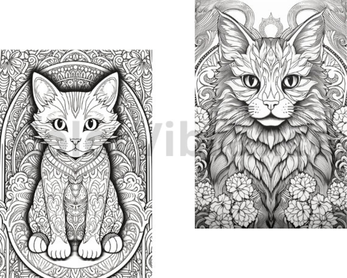 Mandala Cats Coloring Pages: Digital Download of 24 Whimsical Designs ...