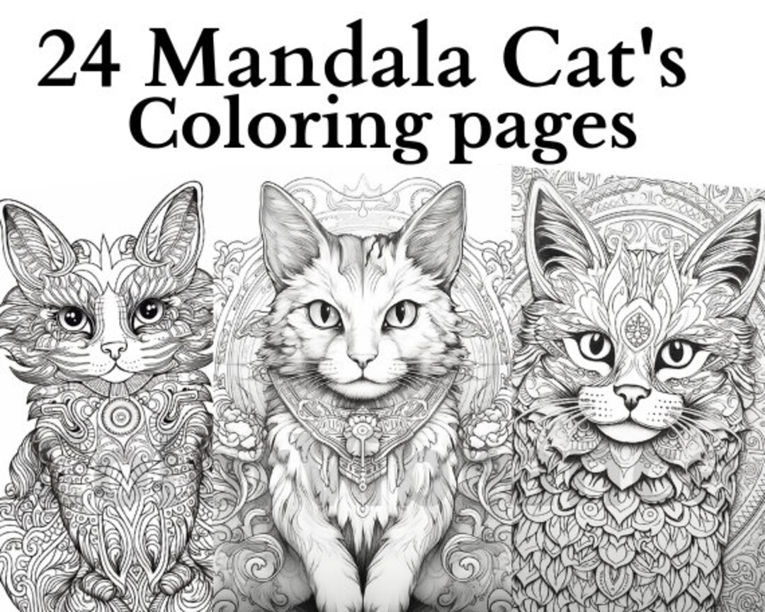 Mandala Cats Coloring Pages: Digital Download of 24 Whimsical Designs ...