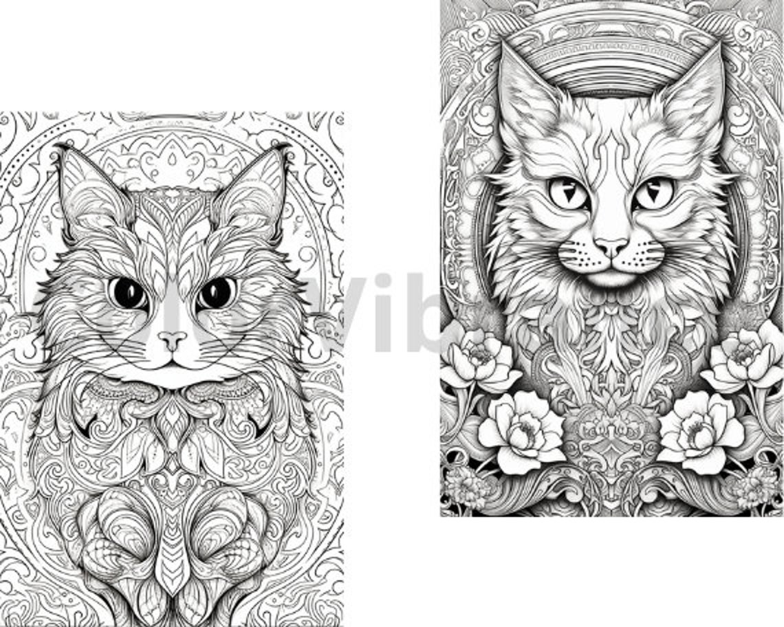 Mandala Cats Coloring Pages: Digital Download of 24 Whimsical Designs ...