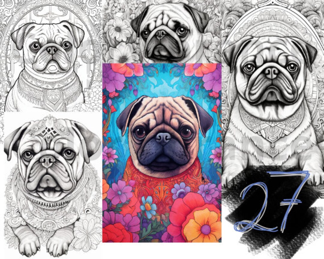 Captivating Madala Style Pugs Coloring Pages: Instant Download 27 Pages ...