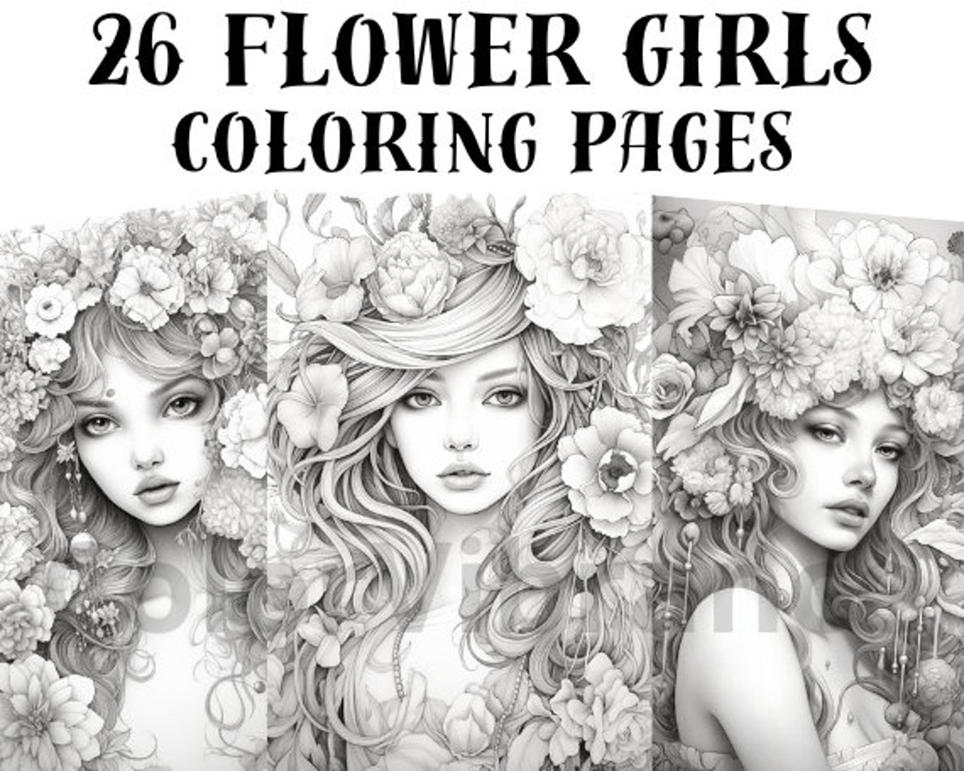 Whimsical Flower Girls Coloring Pages Digital Download 26 Pages Instant ...
