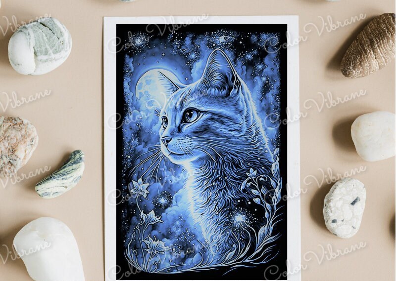 Cosmo Spirit Cat in the Moonlight Printable Wall Art Digital - Etsy