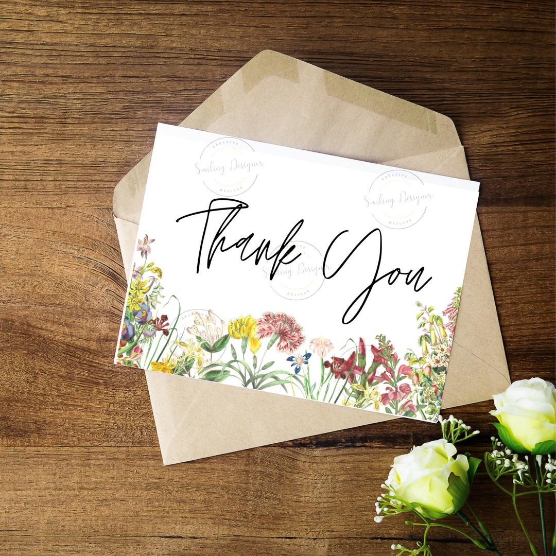 Printable Thank You Card Floral Digital Instant Download Pdf - Etsy ...