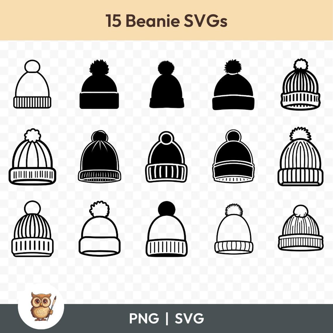 Beanie SVG Bundle, Beanie Clipart, 15 Beanie Cut Files for Cricut, PNG ...