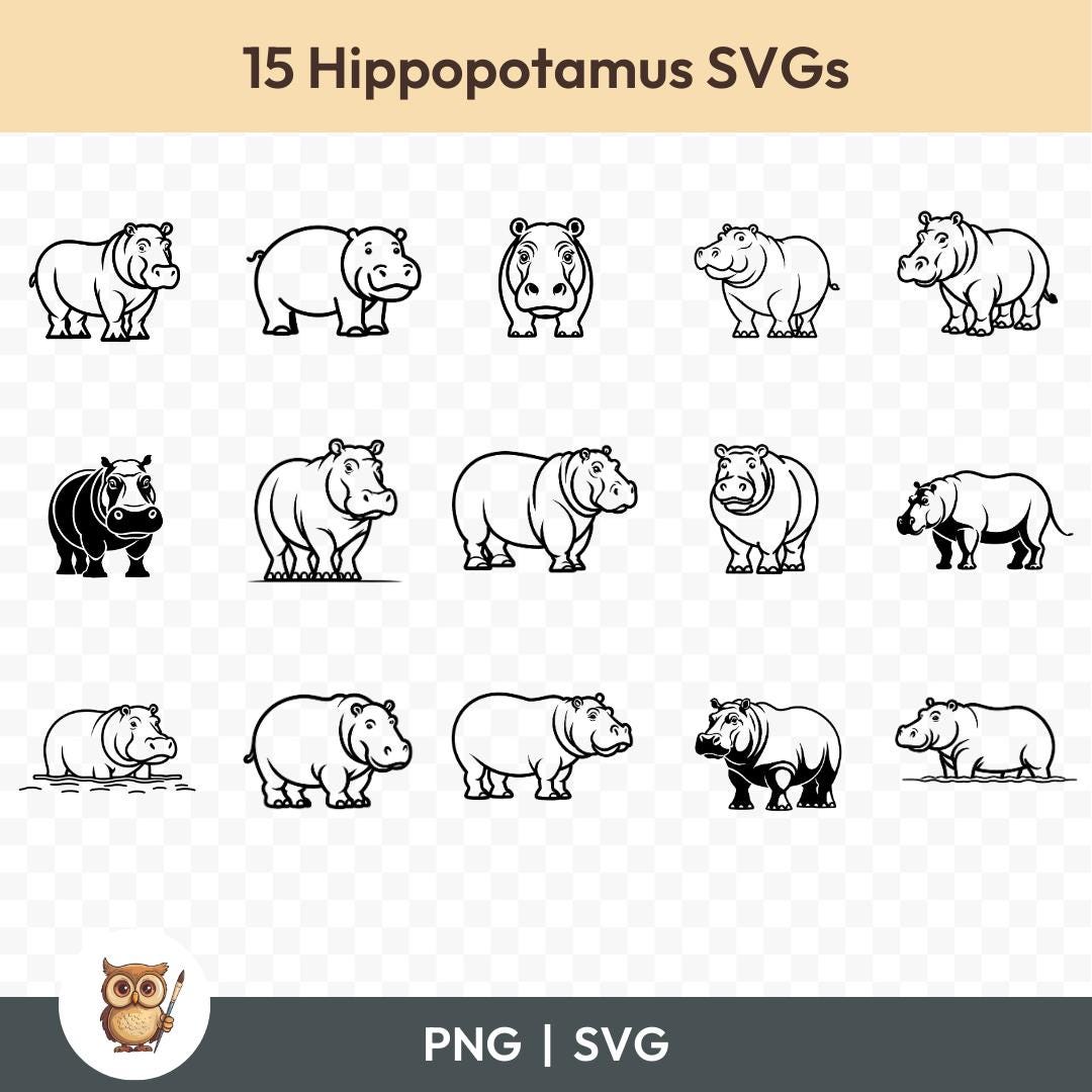 Hippopotamus SVG Bundle, Hippo Clipart, 15 Hippo Cut Files for Cricut ...