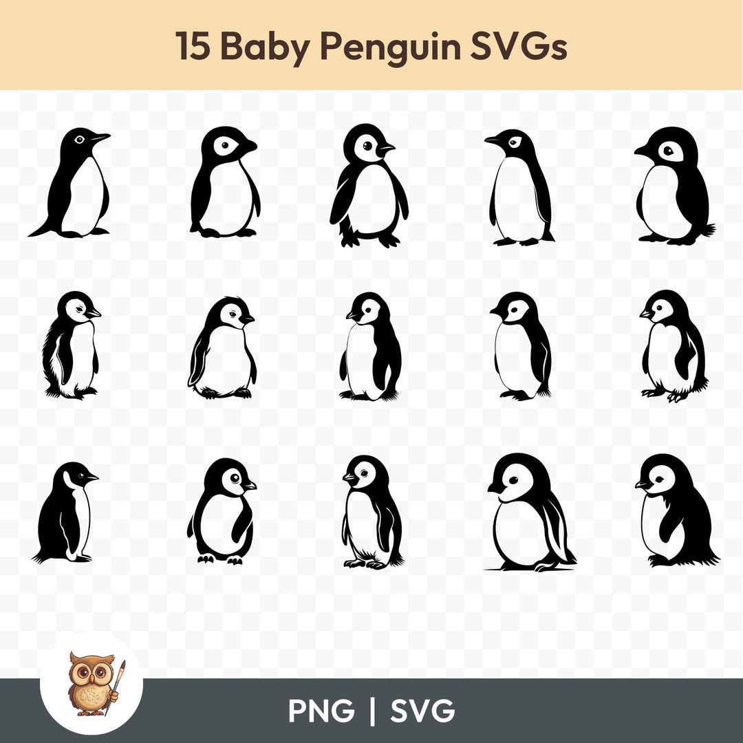 Cute Baby Penguin SVG Bundle, Baby Penguin Clipart, 15 Baby Penguin Cut ...