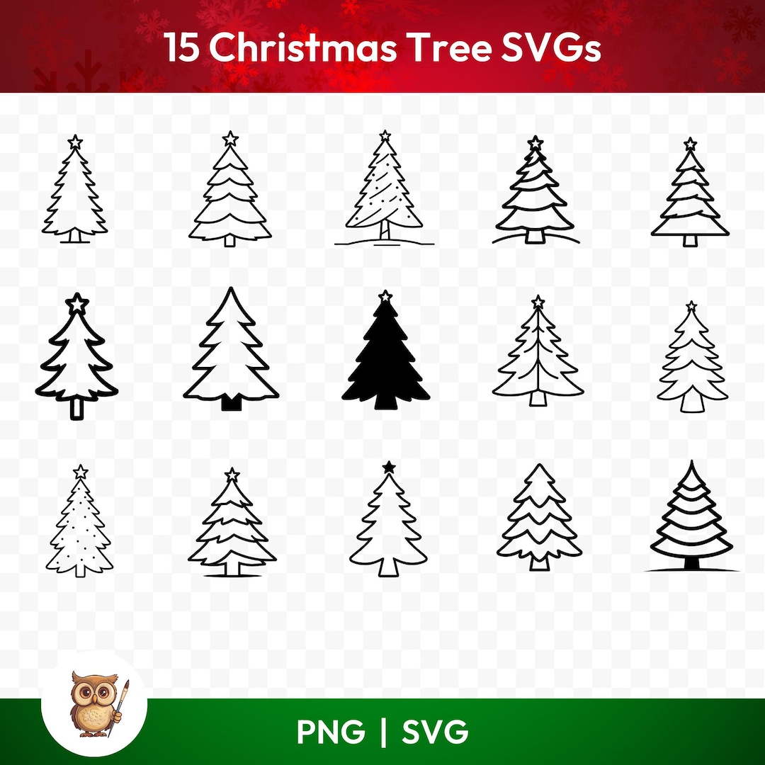 Christmas Tree SVG Bundle, Christmas Tree Outline Clipart, 15 Simple ...