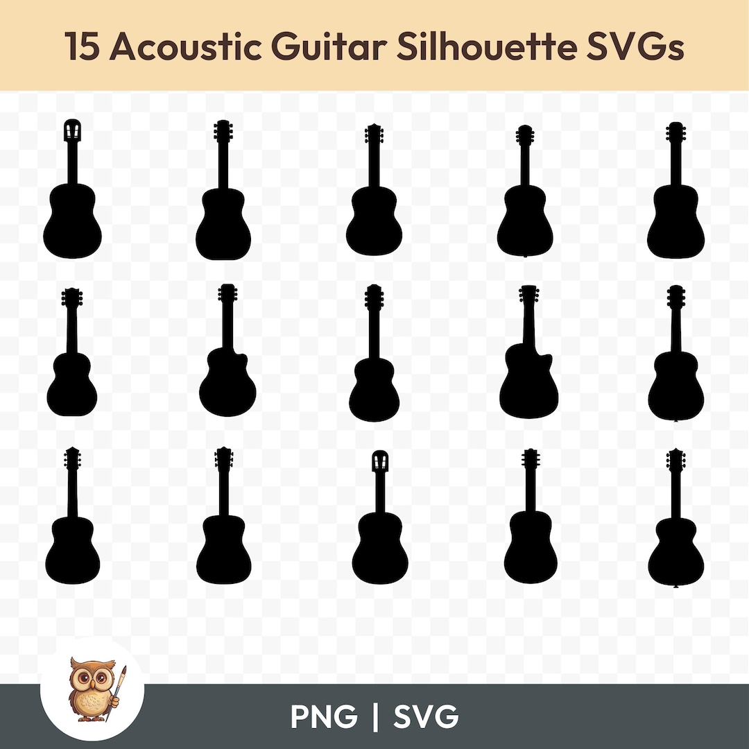 Acoustic Guitar Silhouette SVG Bundle, Guitar Silhouette Clipart, 15 ...