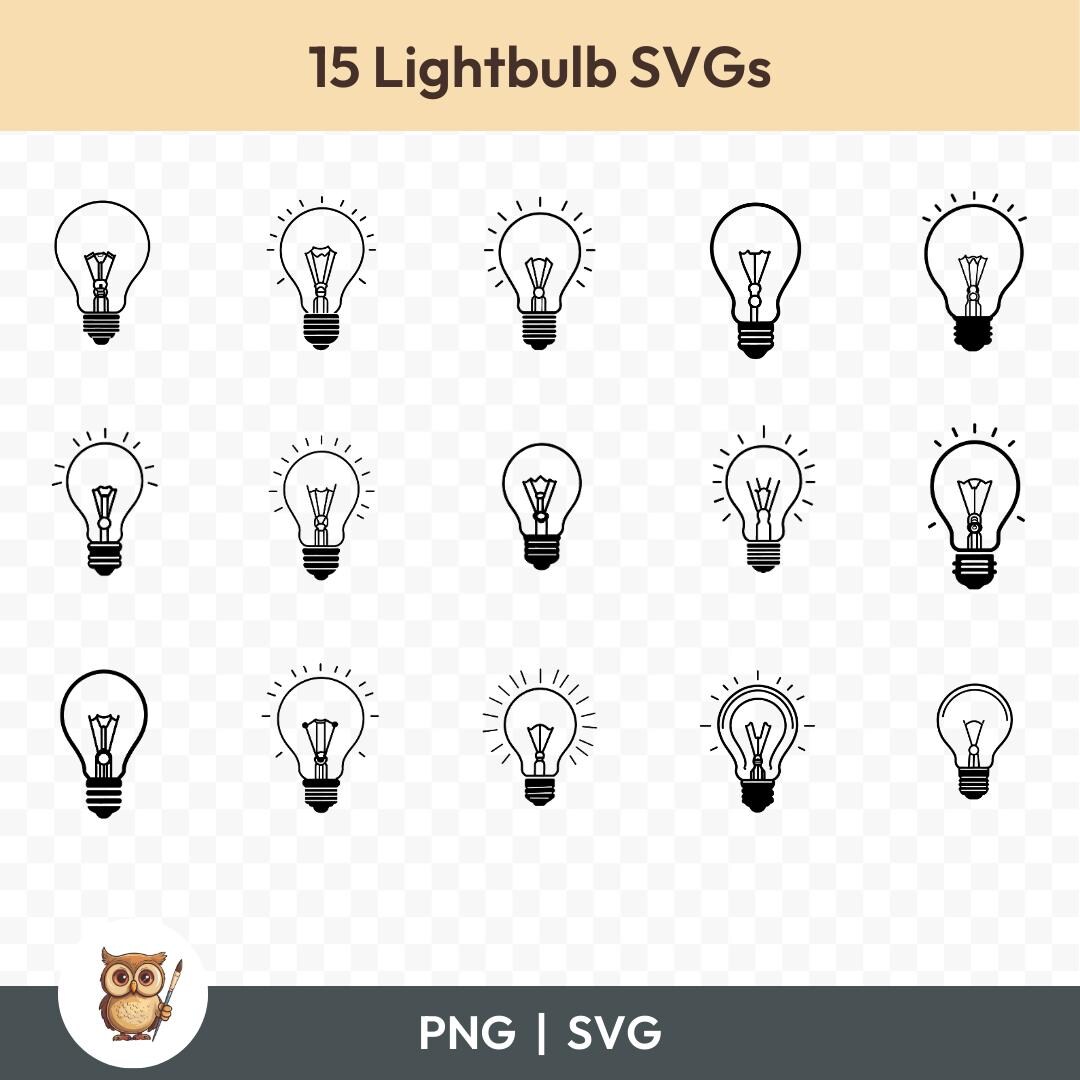 Light Bulb SVG Bundle, Light Bulbs Clipart, 15 Light Bulb Cut Files for ...