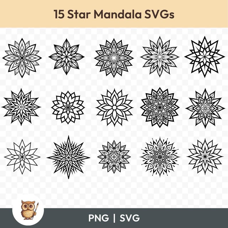 Star Mandala SVG Bundle, Star Mandalas Clipart, 15 Star Mandala Cut ...