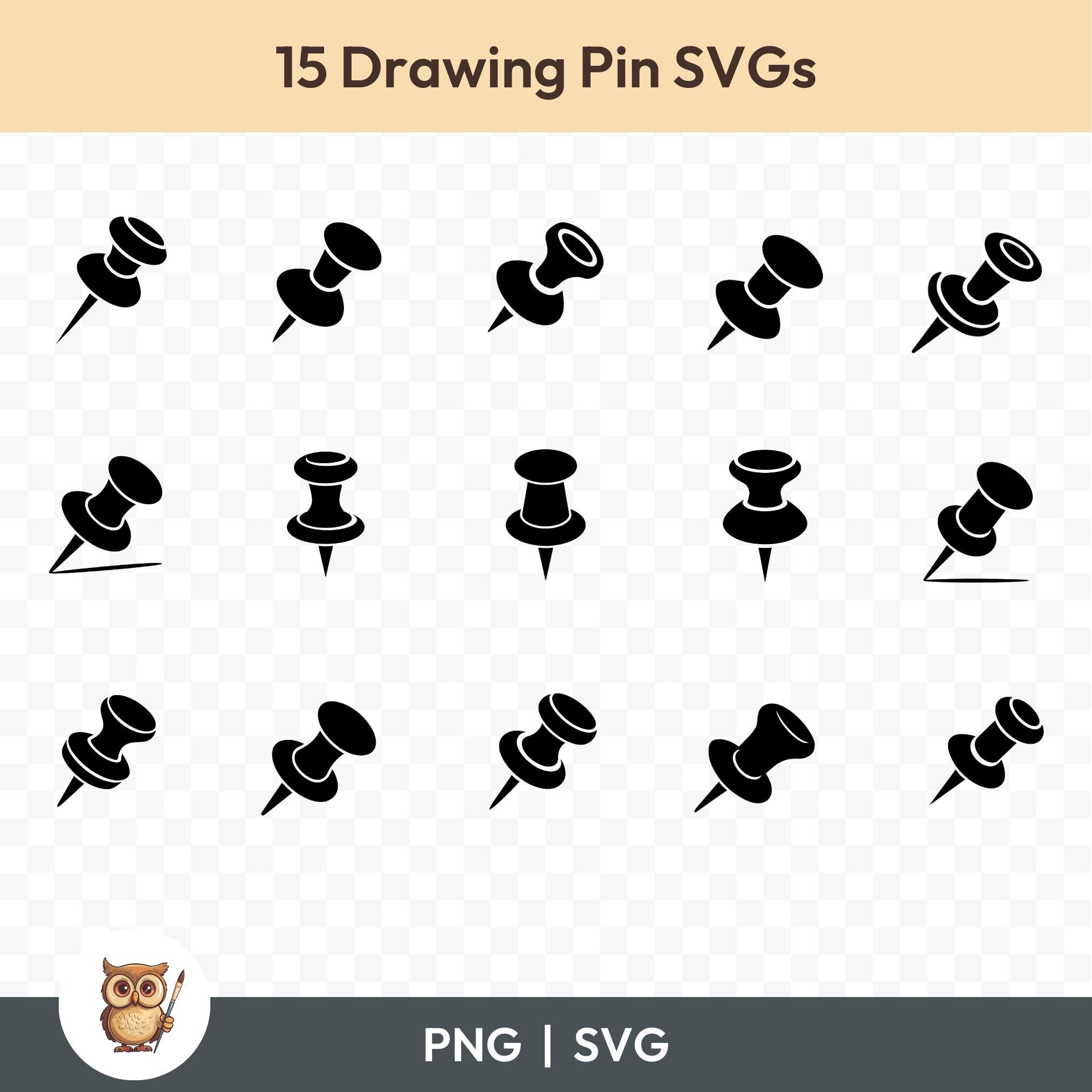 Drawing Pin SVG Bundle, Drawing Pin Clipart, 15 Pin Cut Files for ...