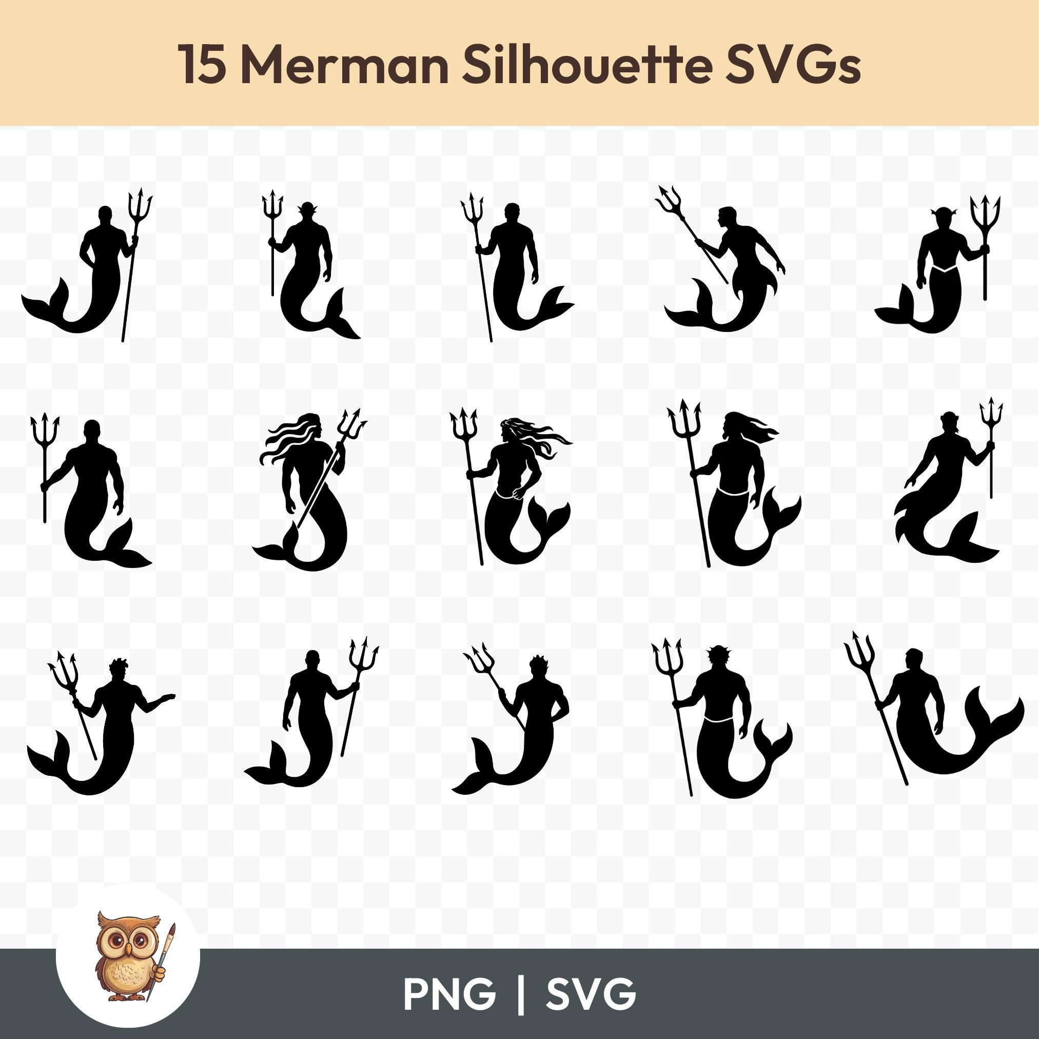 Merman Silhouette SVG Bundle, Merman Clipart, 15 Merman Cut Files for ...