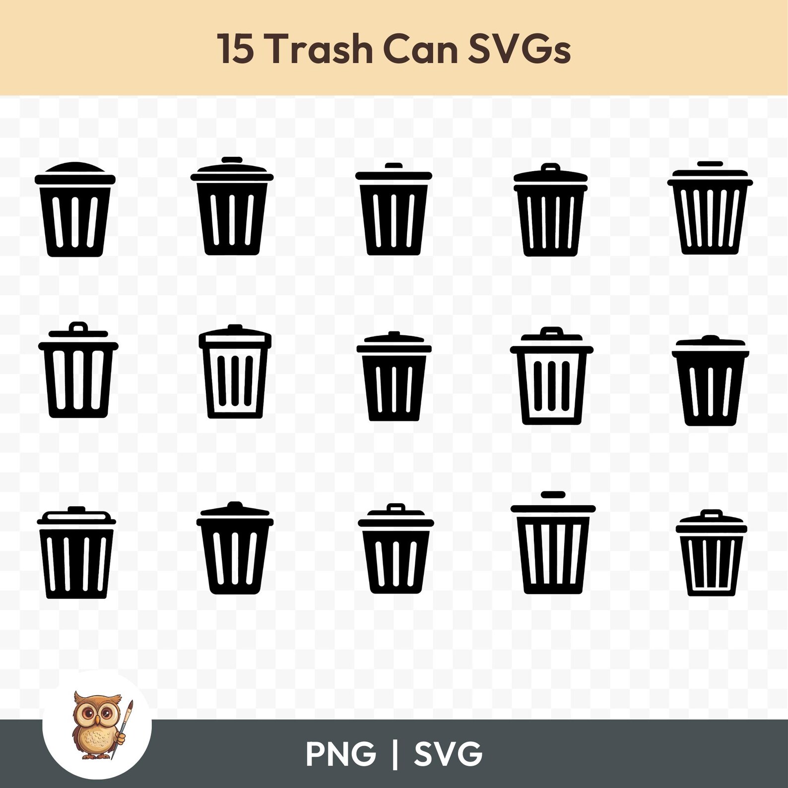 Trash Can SVG Bundle, Trash Can Clipart, 15 Trash Cut Files for Cricut ...