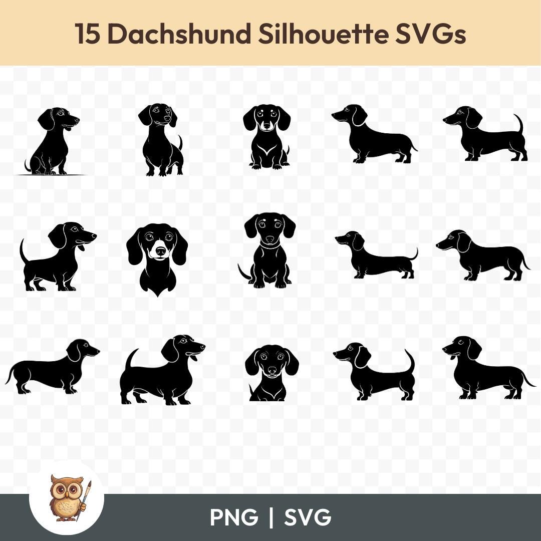 Dachshund Silhouette SVG Bundle, Dachshund Clipart, 15 Dachshund ...