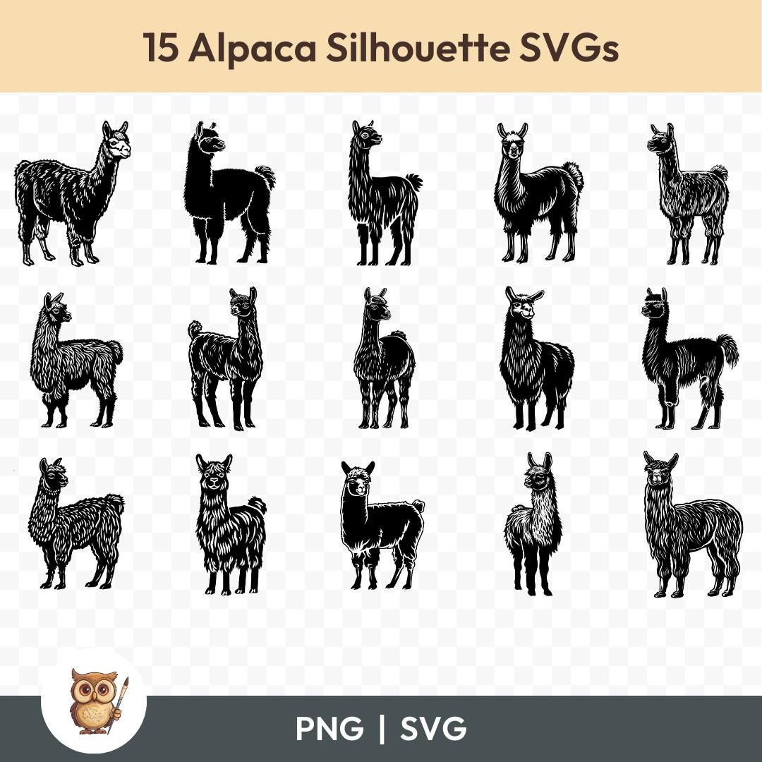 Alpaca Silhouette SVG Bundle, Alpaca Silhouette Clipart, 15 Alpaca ...