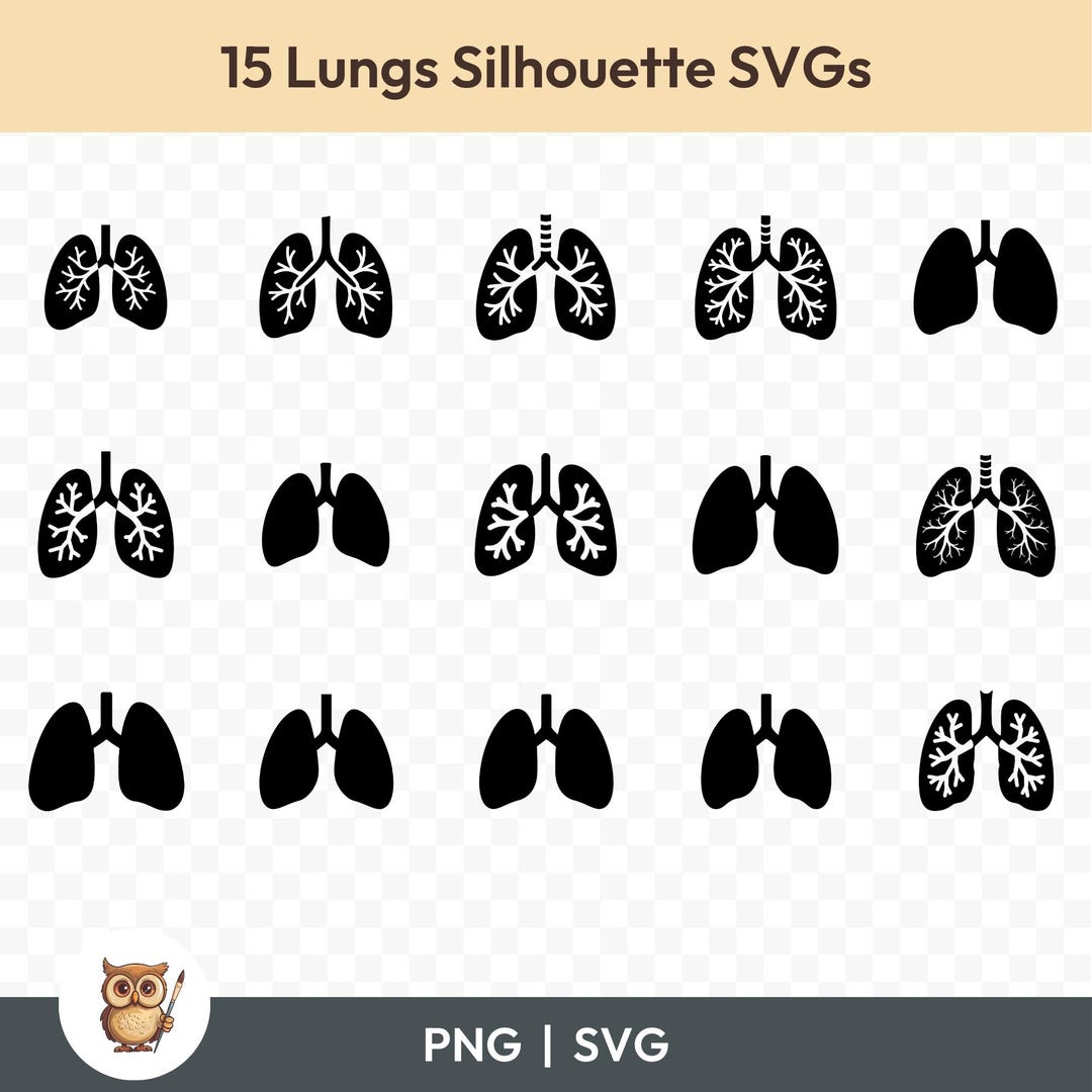 Lungs Silhouette SVG Bundle, Lungs Silhouette Clipart, 15 Lungs Cut ...