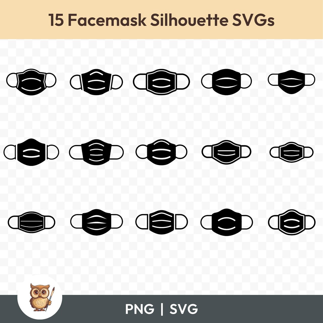 Facemask Silhouette SVG Bundle, Facemask Clipart, 15 Face Mask Cut ...