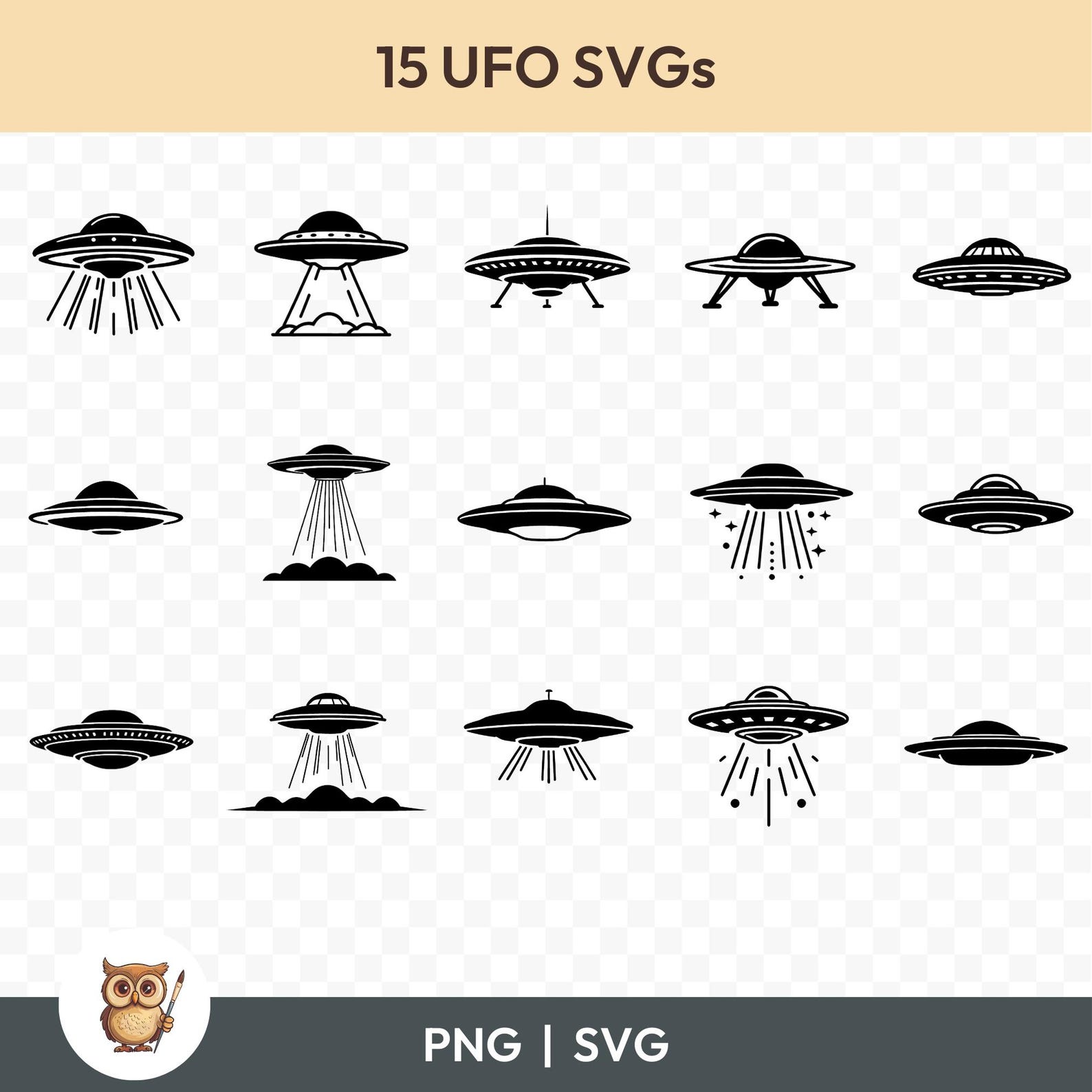 UFO SVG Bundle, Alien Clipart, 15 Alien Ship Cut Files for Cricut, PNG ...