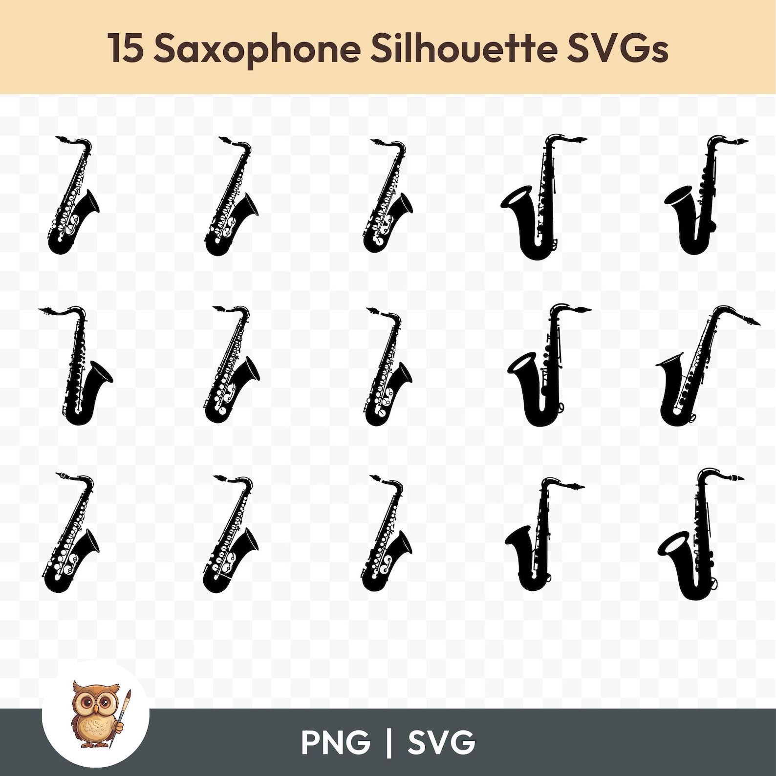 Saxophone Silhouette SVG Bundle, Saxophone Clipart, 15 Sax Silhouette ...