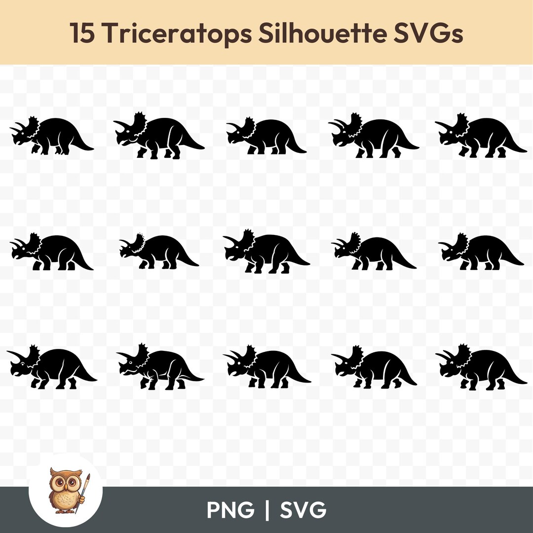 Triceratops Silhouette SVG Bundle, Triceratops Clipart, 15 Triceratops ...
