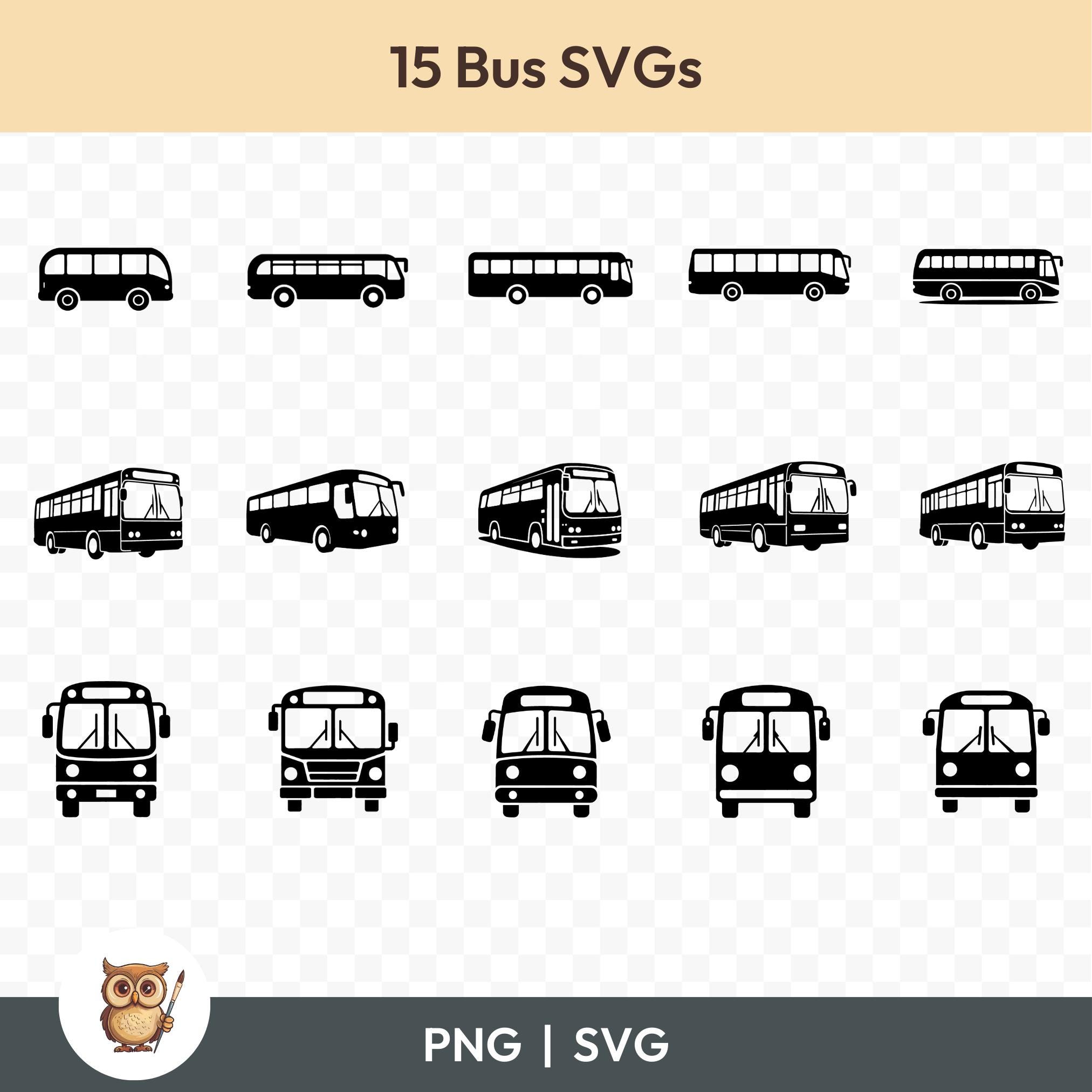 Bus SVG Bundle, Bus Icon Clipart, 15 Bus Cut Files for Cricut, PNG and ...