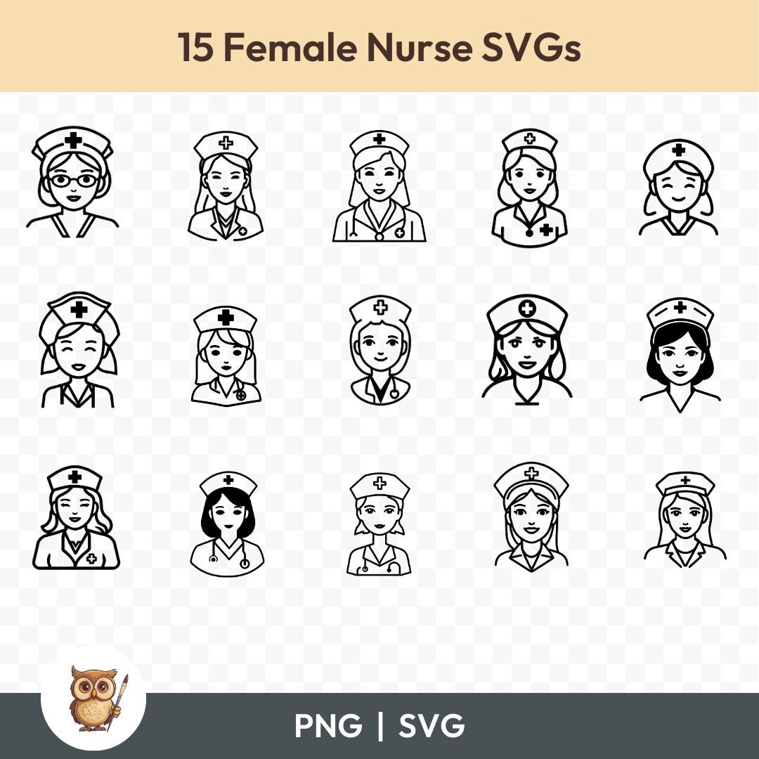 Female Nurse SVG Bundle, Nurse Clipart, 15 Nurse Cut Files for Cricut ...