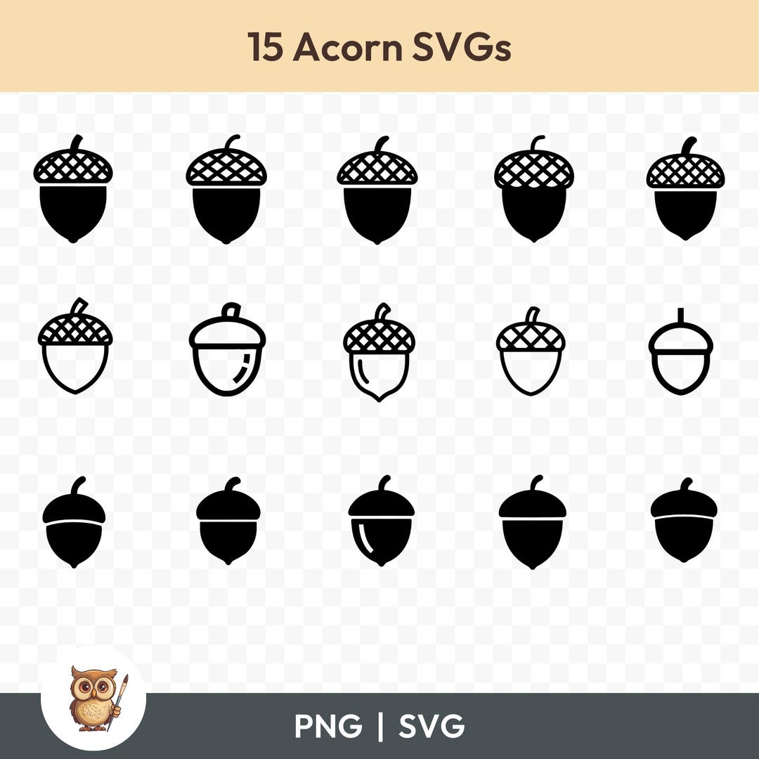 Acorn SVG Bundle, Acorn Clipart, 15 Acorn Cut Files for Cricut, PNG and ...
